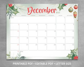 Bewerkbare kalender december 2023 Afdrukbare kalender - Etsy Nederland