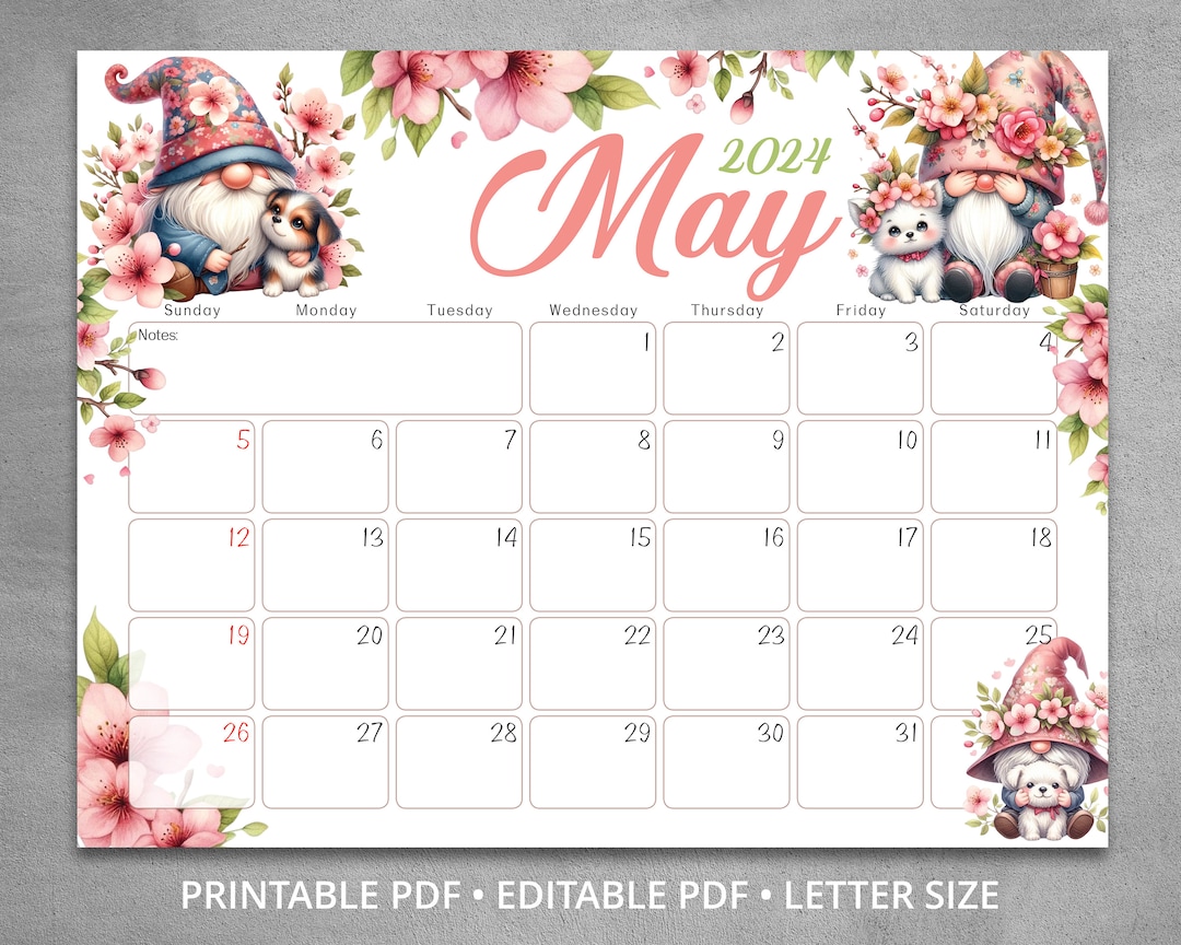 Buy Editable May 2024 Calendar, Floral Printable Fillable Planner With ...