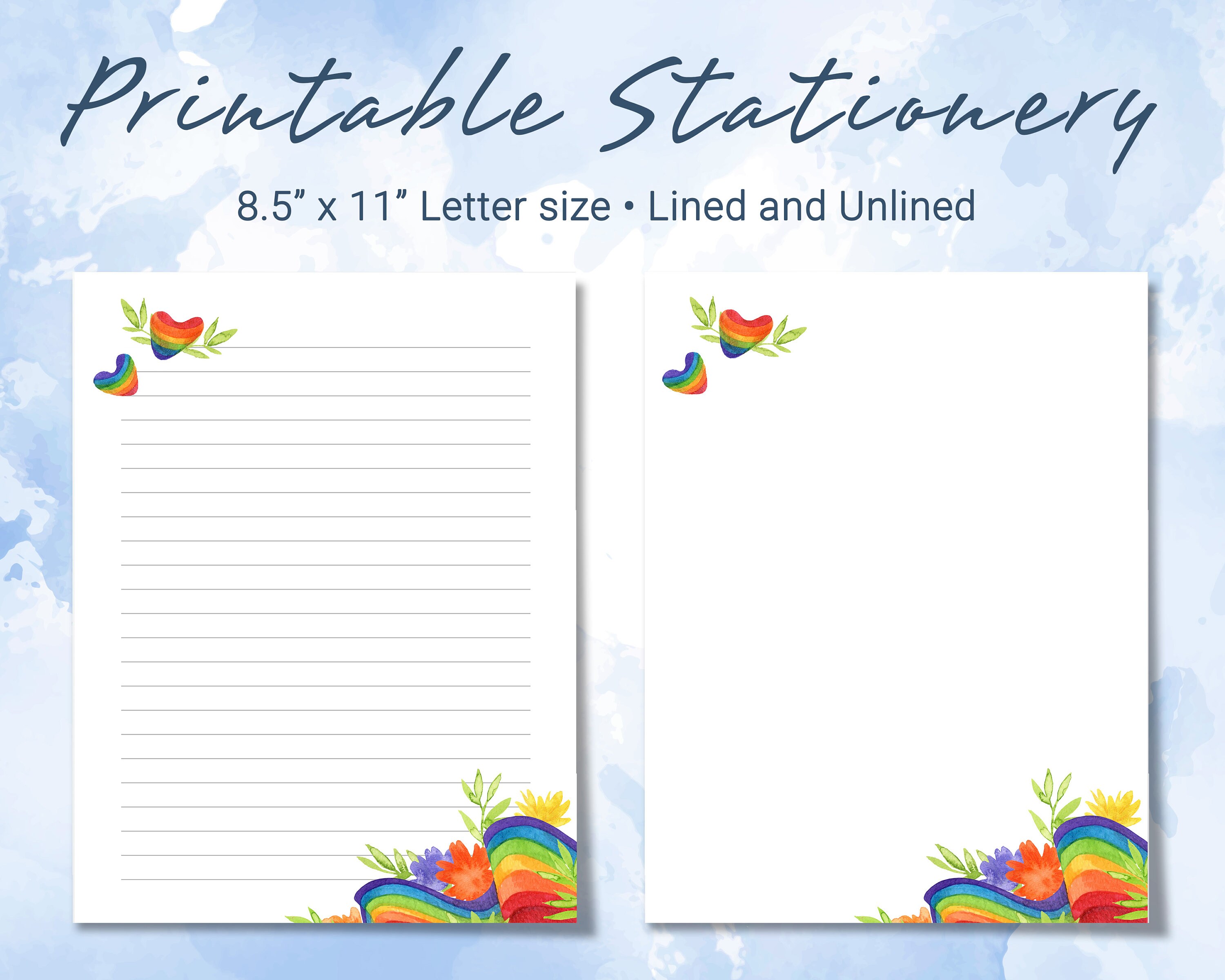 Printable Stationery Lined Paper for Pride Month, Printable Writing ...