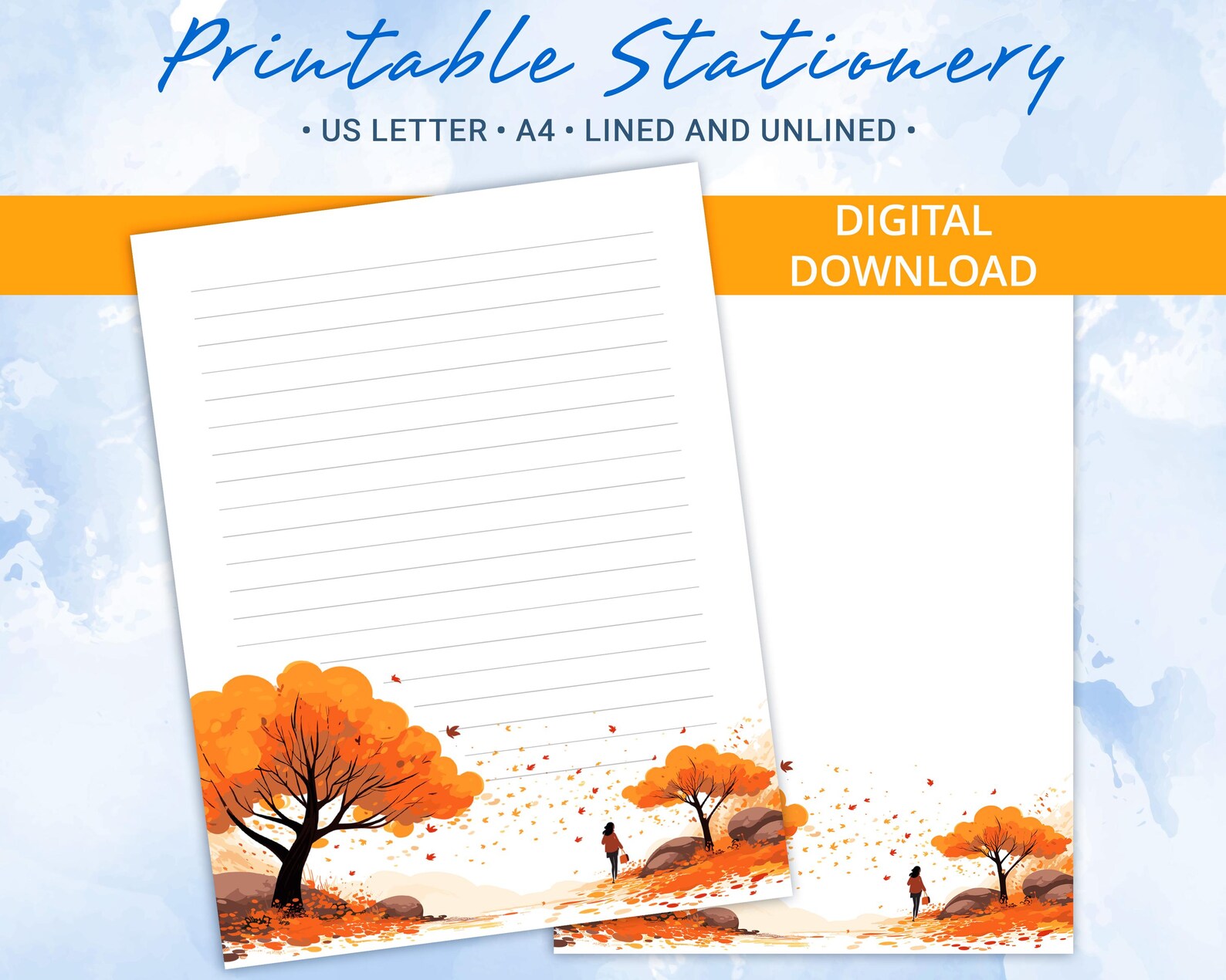 Printable Stationery Lined Paper, Letter Writing Paper With Fall ...