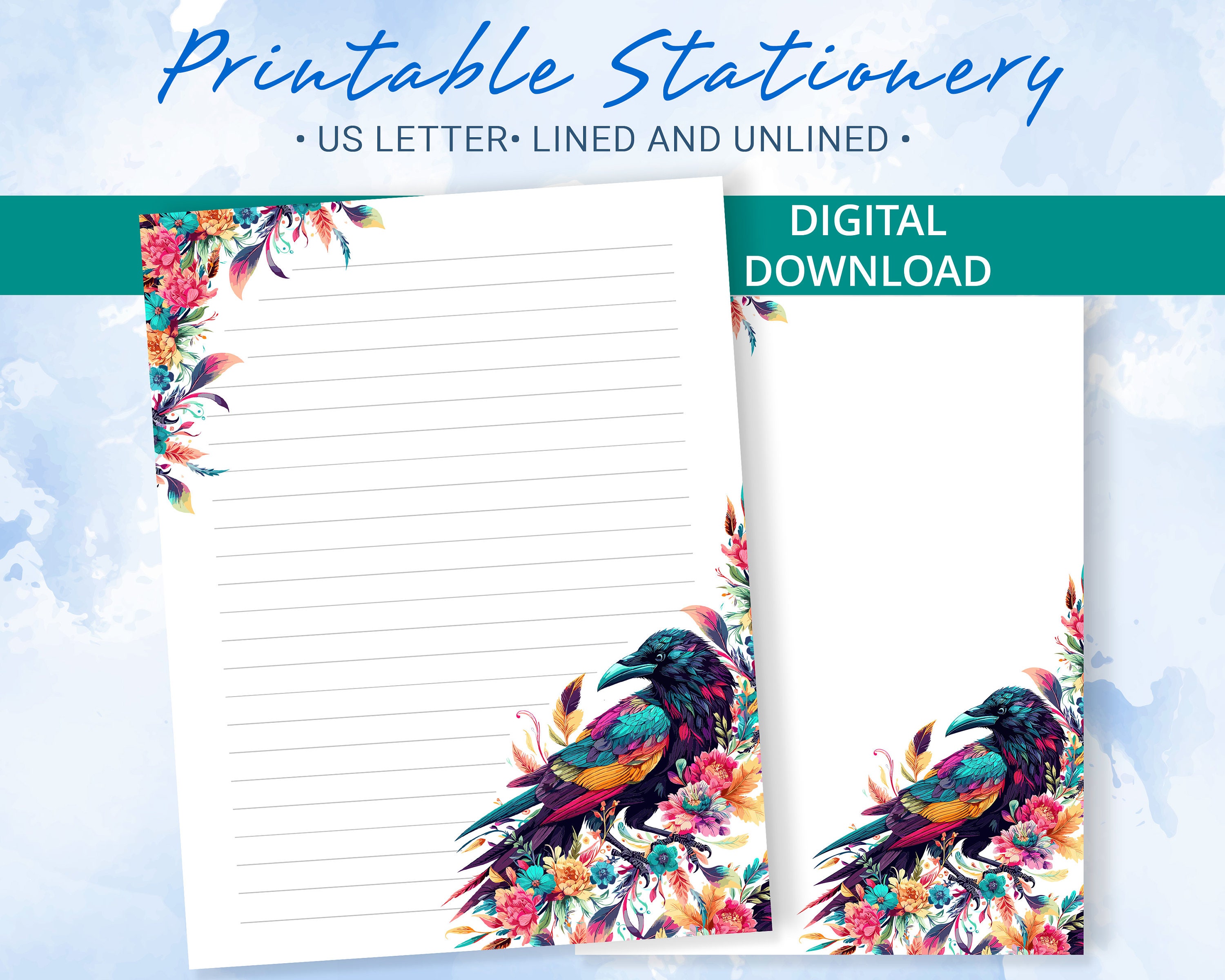 Printable Stationery Lined Paper Printable Writing Paper With - Etsy