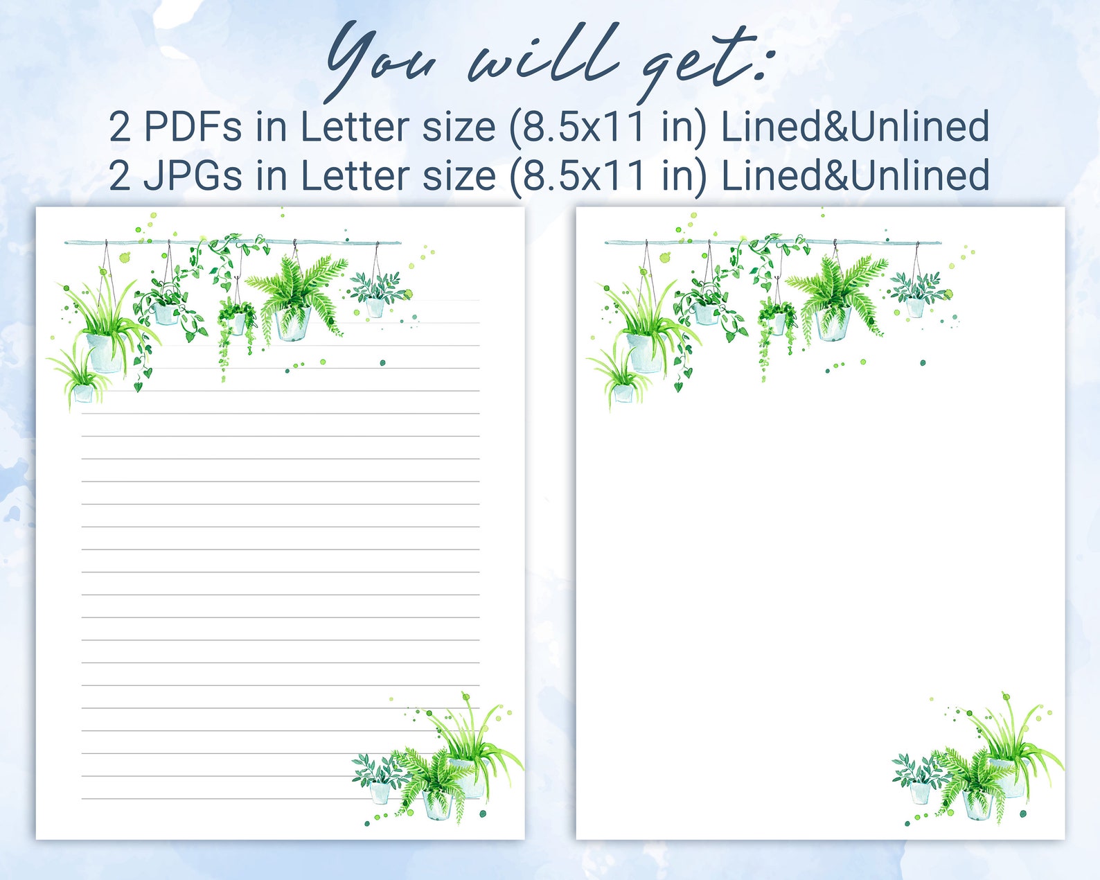 Printable Stationary, Indoor Plant Printable Writing Paper, Botanical ...