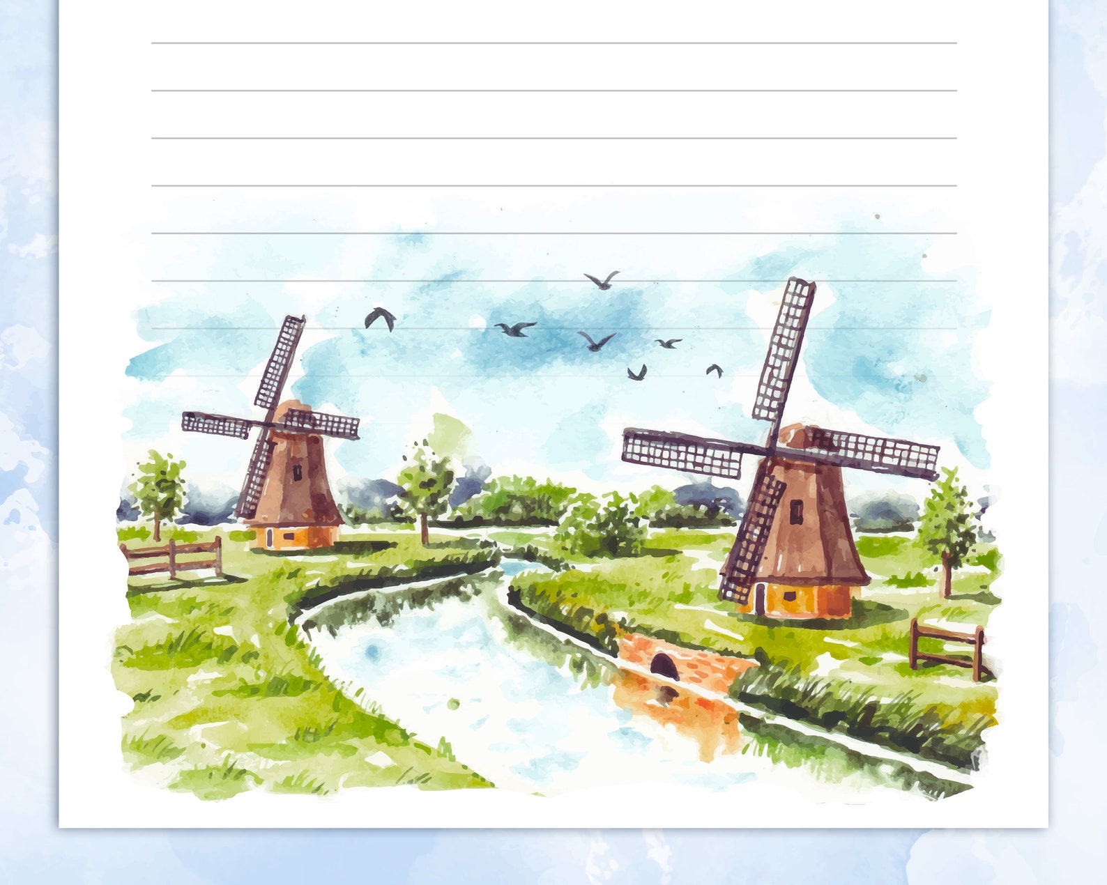 Printable Stationery of Nature Landscape, Printable Writing Paper With ...