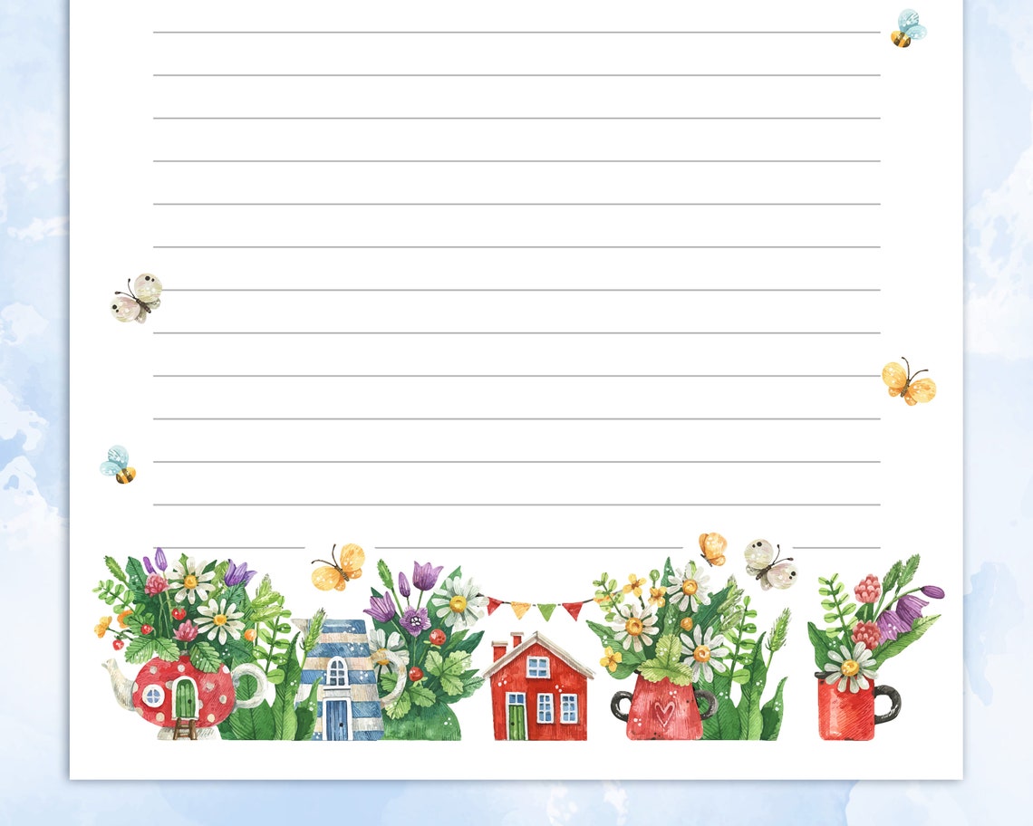 Summer Flowers Printable Stationery Lined Paper, Printable Writing ...
