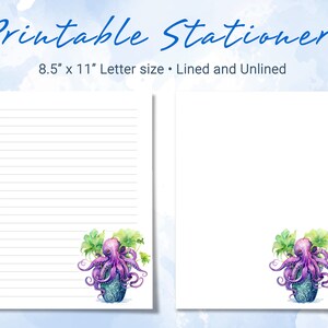 Printable Stationery Lined Paper, Printable Writing Paper With Octopus ...