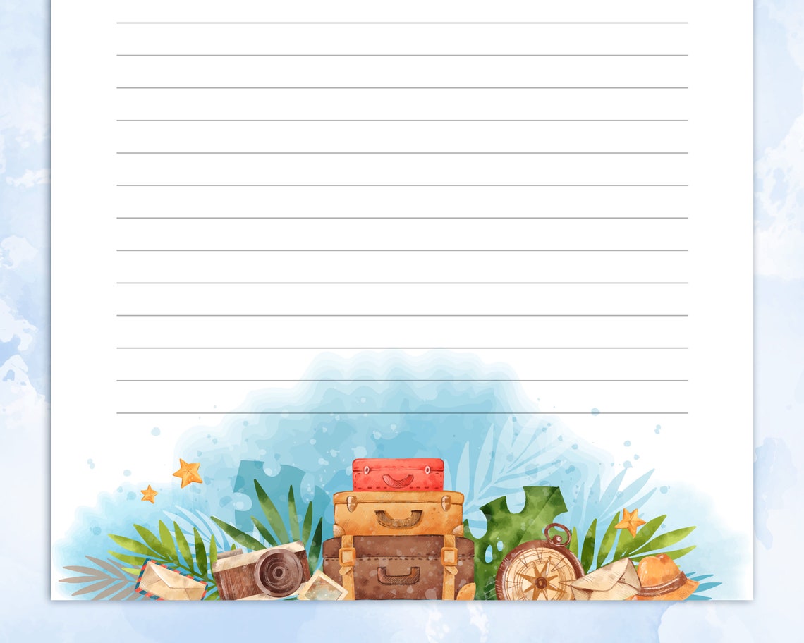 Travel Printable Stationery Lined Paper, Watercolor Travel Printable ...