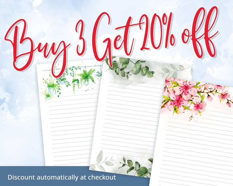 Flowers Printable Stationary, Printable Writing Paper, Botanical Letter ...