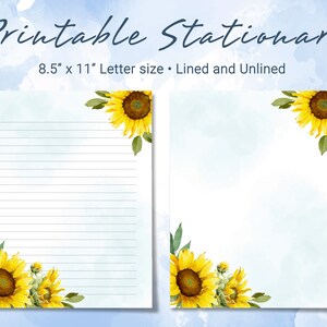 Printable Sunflower Stationery Lined Paper, Printable Writing Paper ...