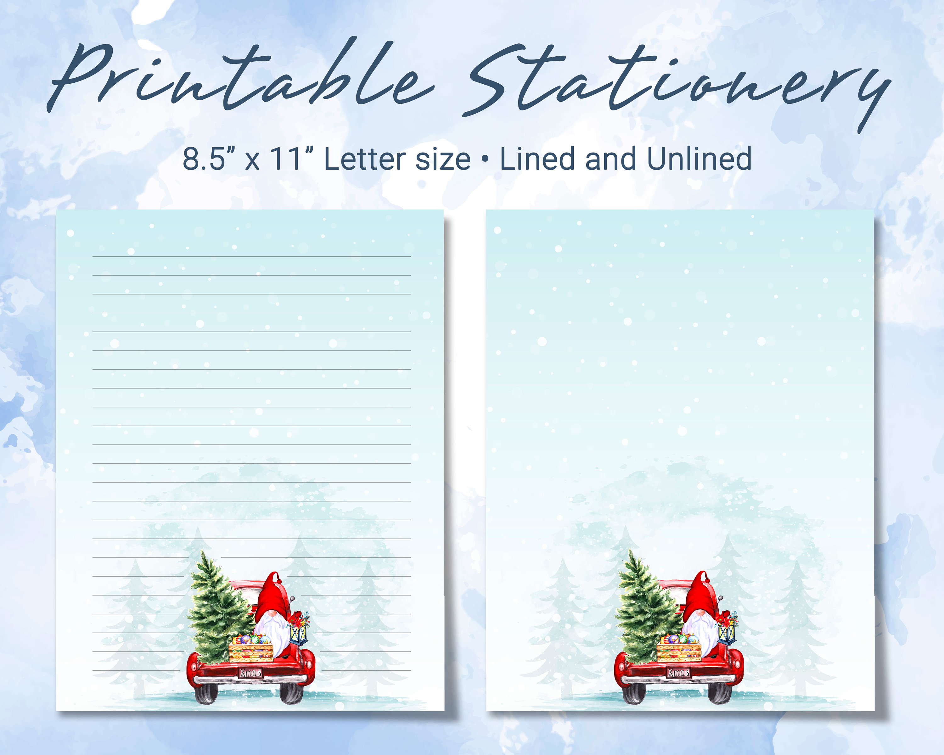 Christmas Gnome Printable Stationery: Red Truck Lined Paper (digital ...