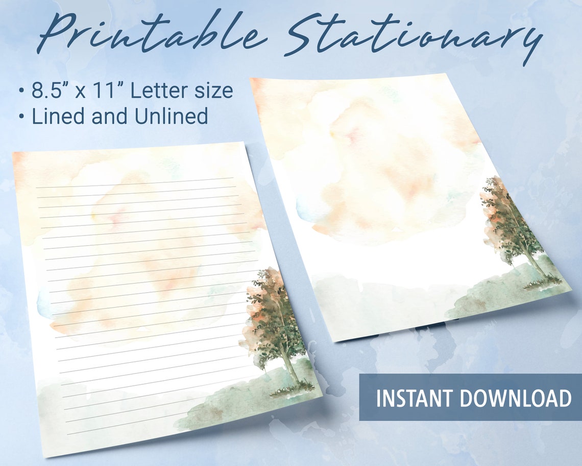 Printable Stationary Tree Landscape Watercolor Printable - Etsy