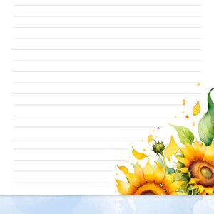 Printable Stationery Lined Paper, Letter Writing Paper With Sunflowers ...