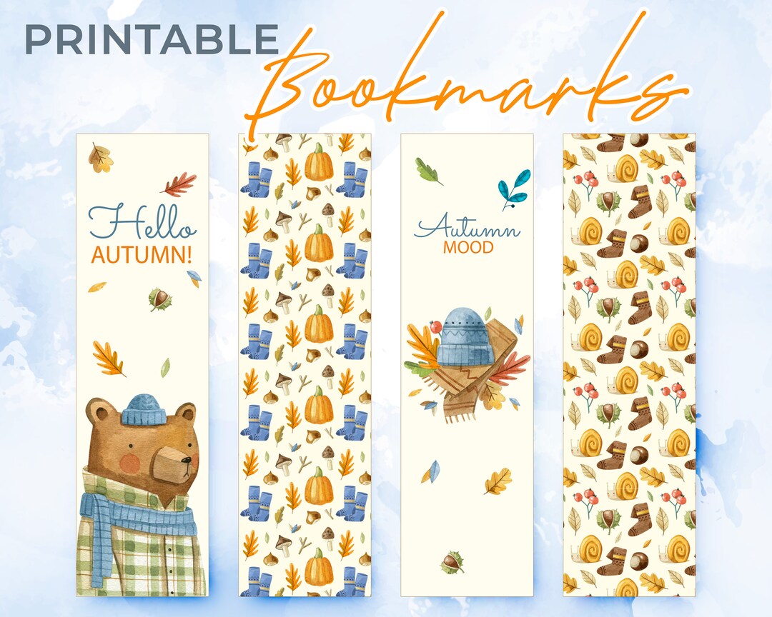 Printable Bookmarks, Hello Autumn Bookmarks, Printable Bookmarks Set ...