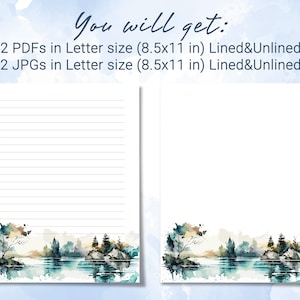 Printable Stationery Lined Paper With Mountain Landscape, Printable ...
