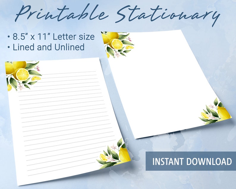 Lemon Stationery Printable, Printable Writing Paper With Lemons, Leaves ...