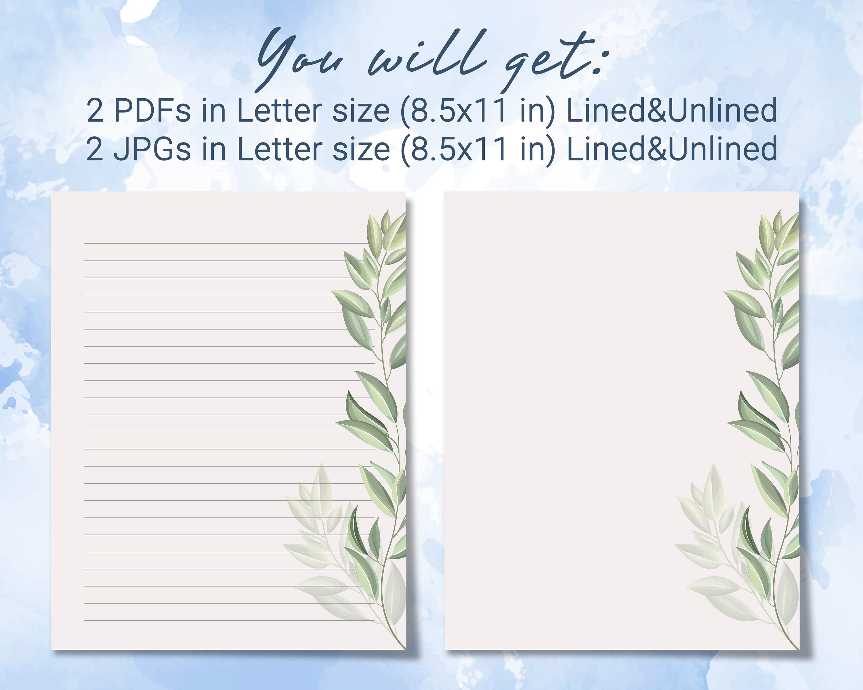 Leaves Printable Stationery, Printable Writing Paper With Green Leaves ...