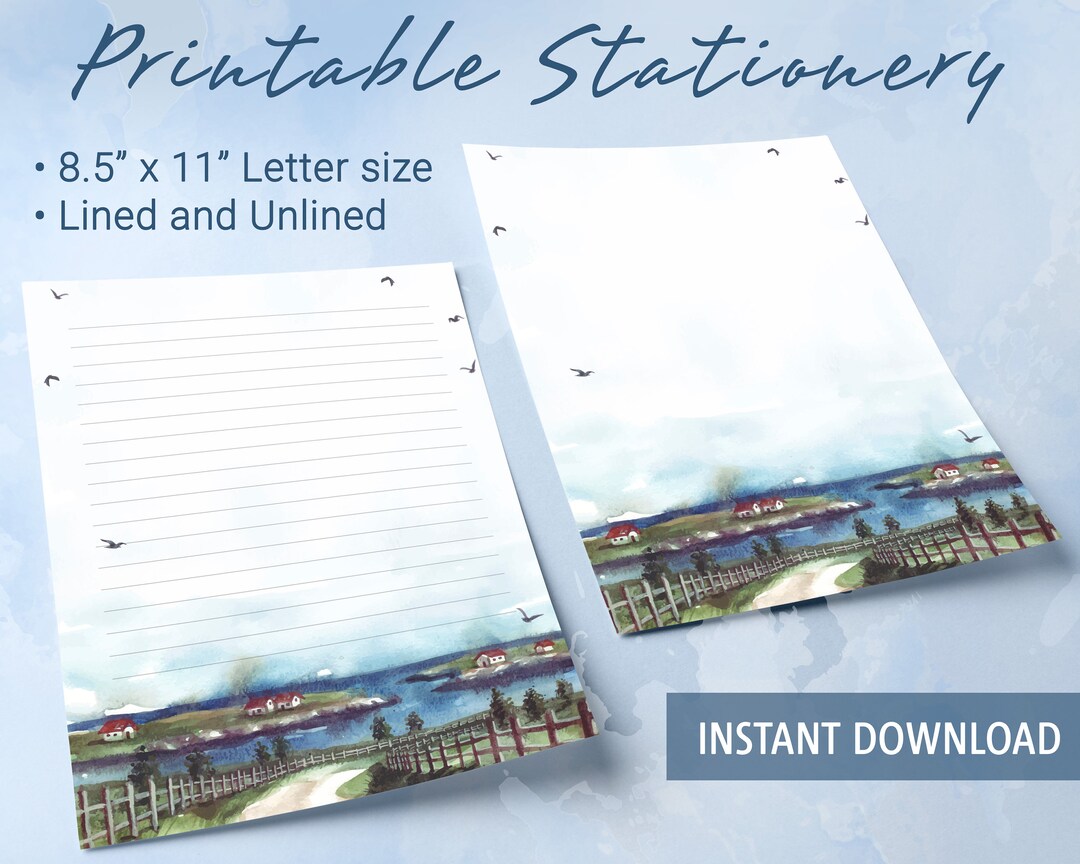 Printable Stationery Lined Paper With of Nature Landscape With Road and ...