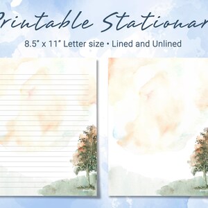 Printable Stationary, Tree Landscape Watercolor Printable Writing Paper ...
