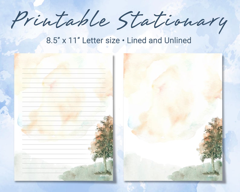 Printable Stationary Tree Landscape Watercolor Printable - Etsy