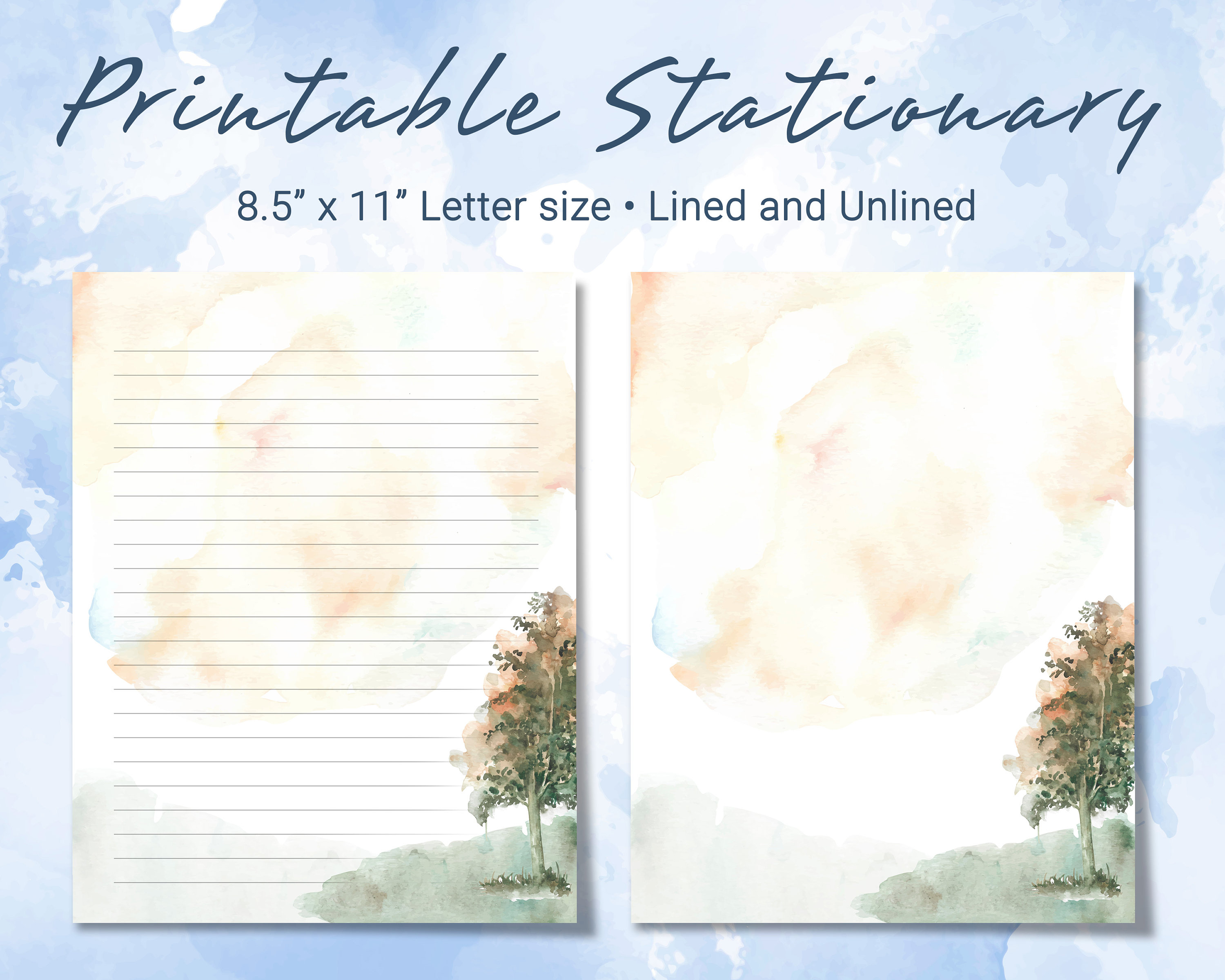 Printable Stationary Tree Landscape Watercolor Printable - Etsy