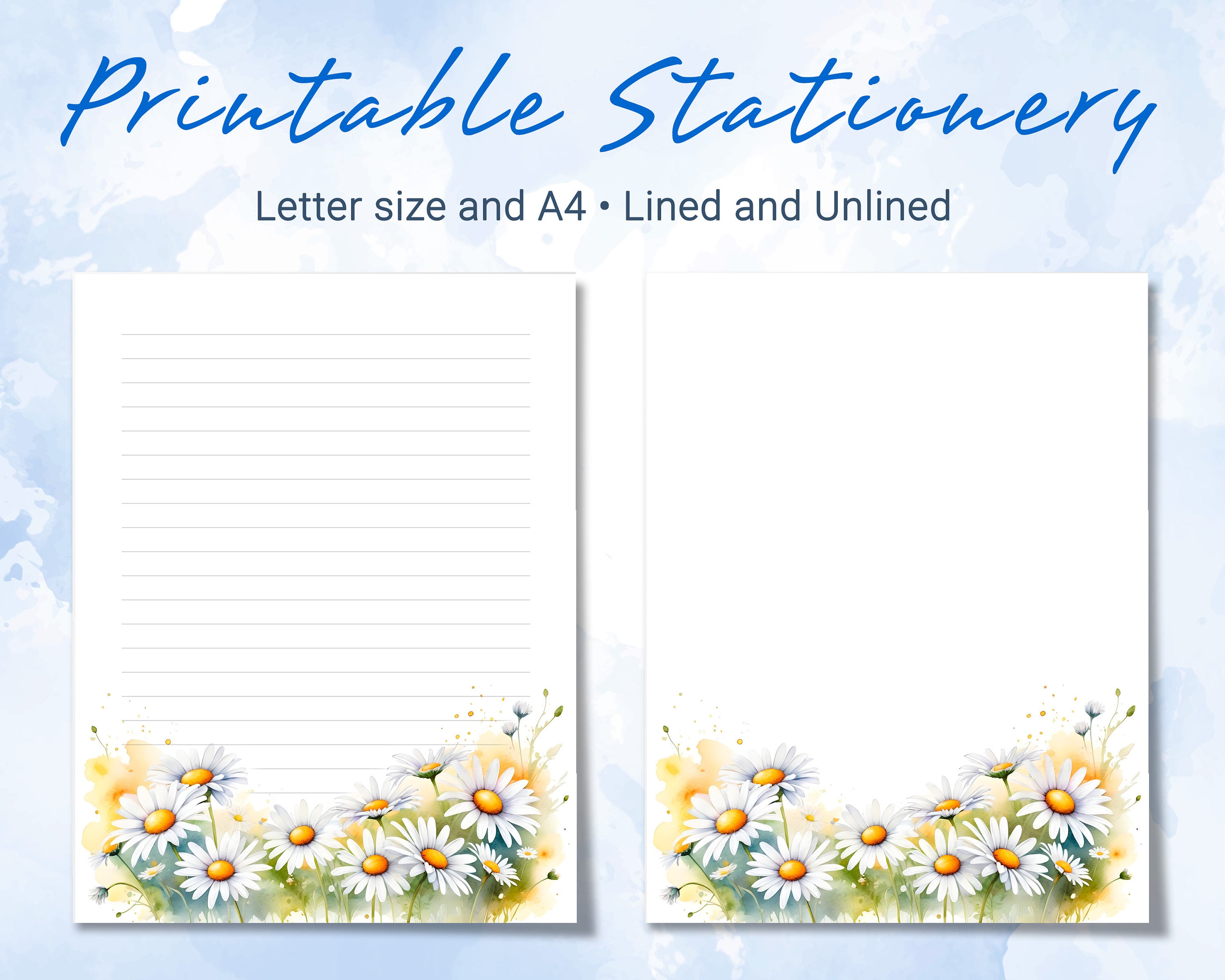Printable Stationery Lined Paper, Letter Writing Paper With Daisies, A4 ...