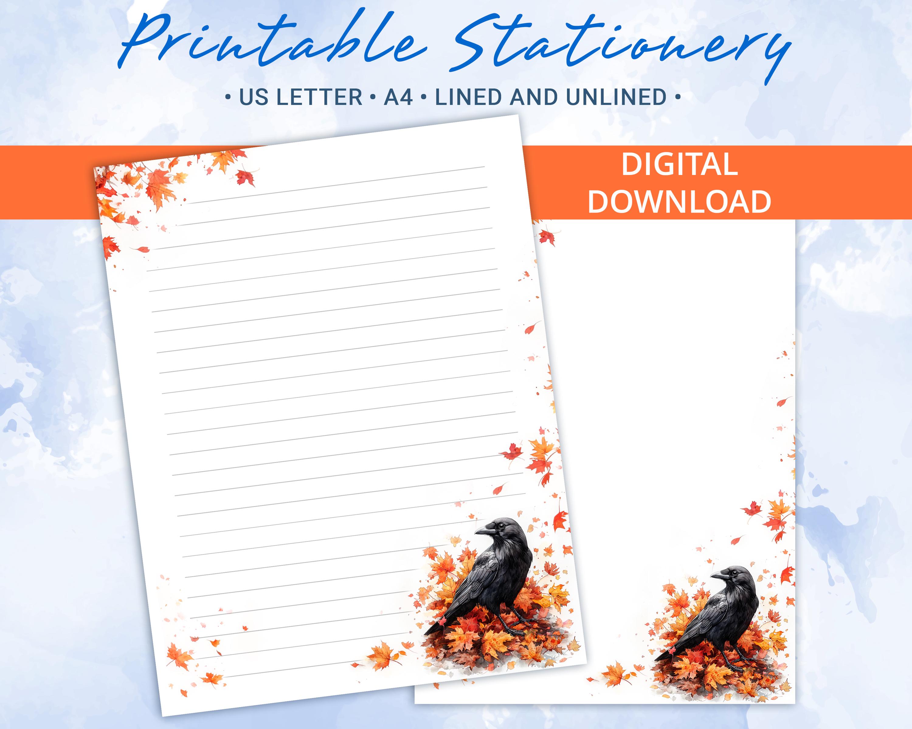Printable Stationery Lined Paper, Letter Writing Paper With Raven in ...