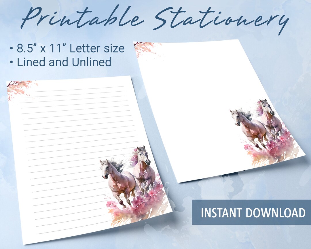 Printable Stationery Lined Paper With Horses Running in a Field of ...