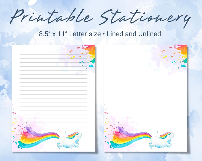 Unicorn Printable Stationery Lined Paper, Printable Writing Paper With ...