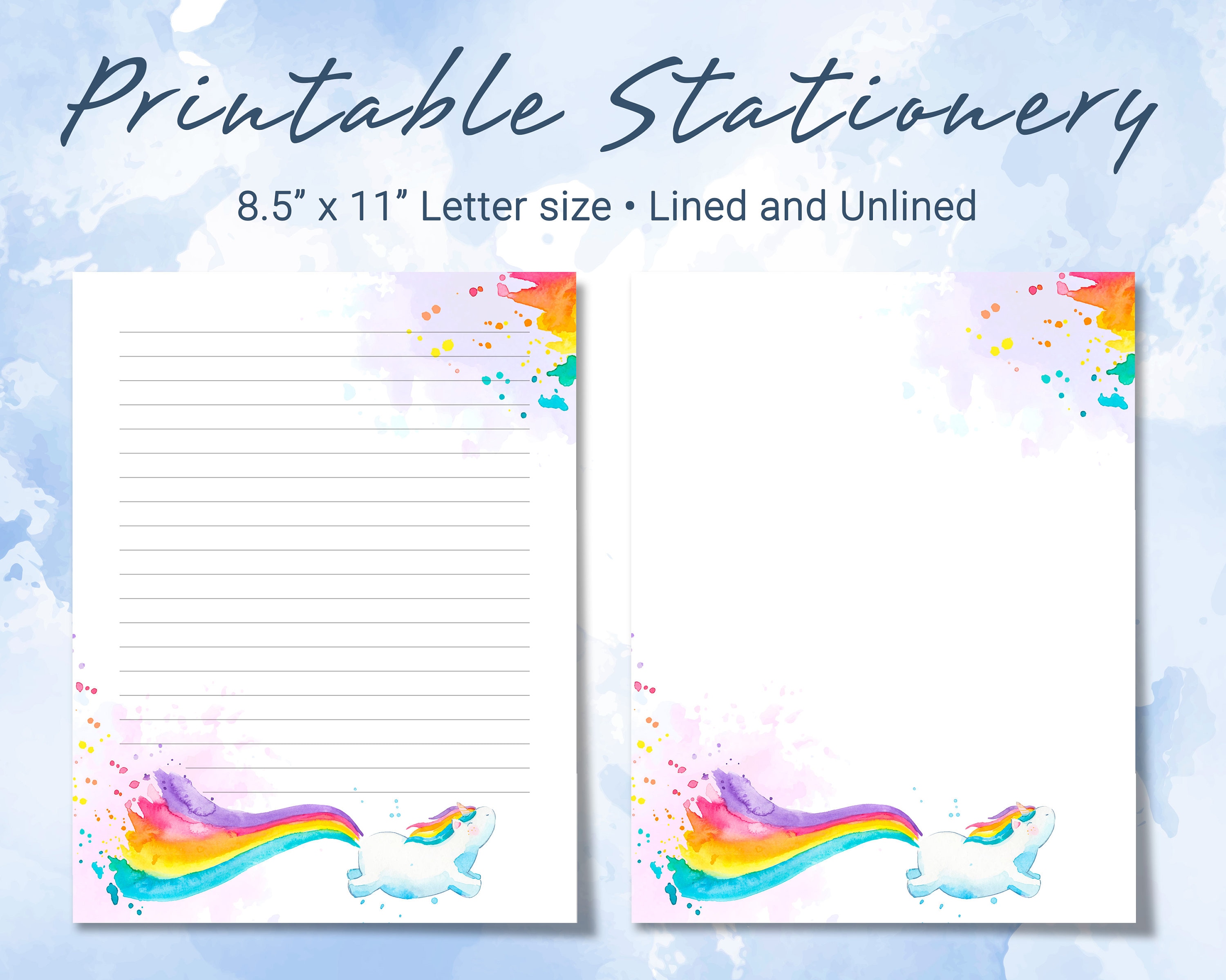 Unicorn Printable Stationery Lined Paper, Printable Writing Paper With ...