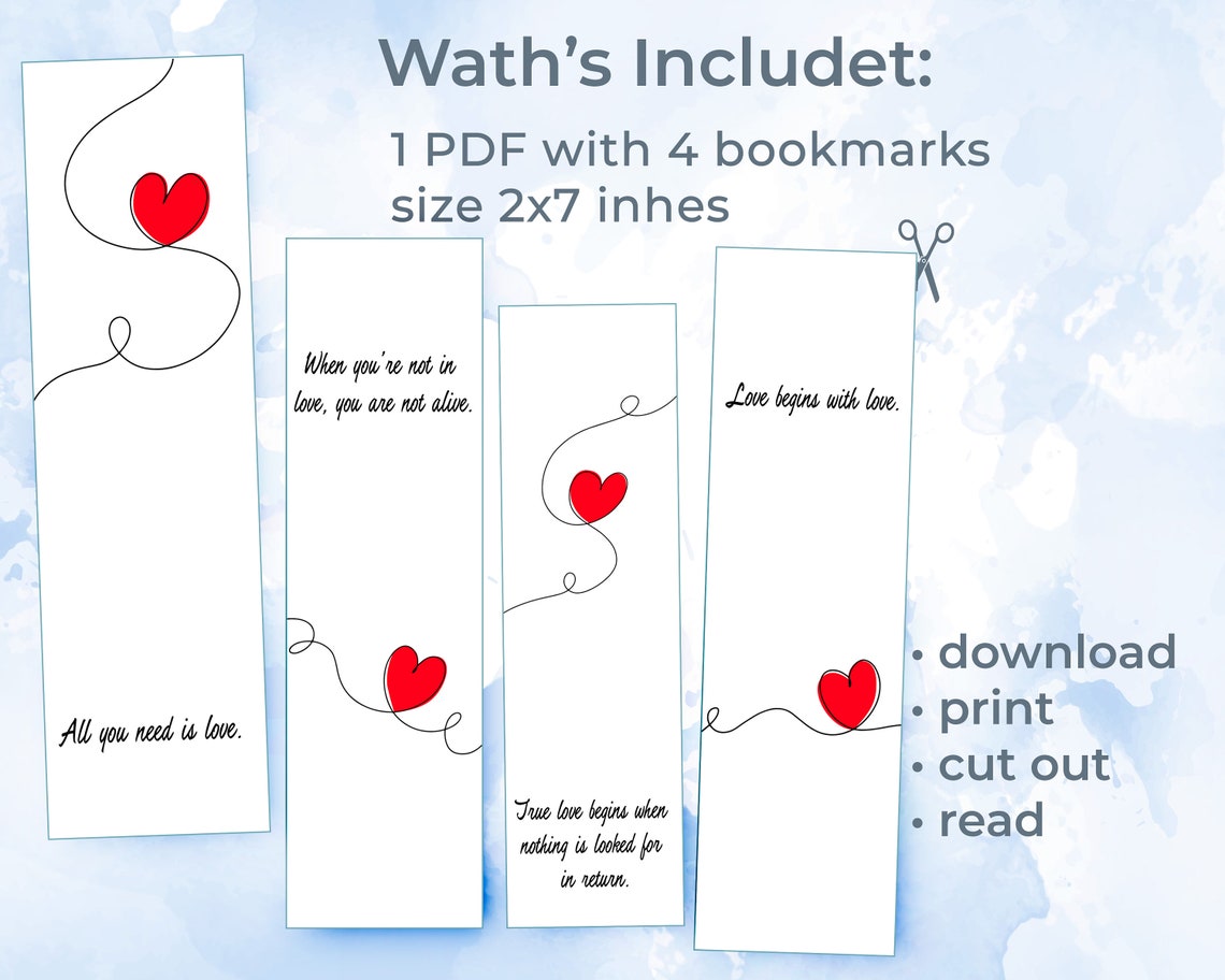 Printable Bookmarks, Bookmarks for Love Books, Valentine's Day ...