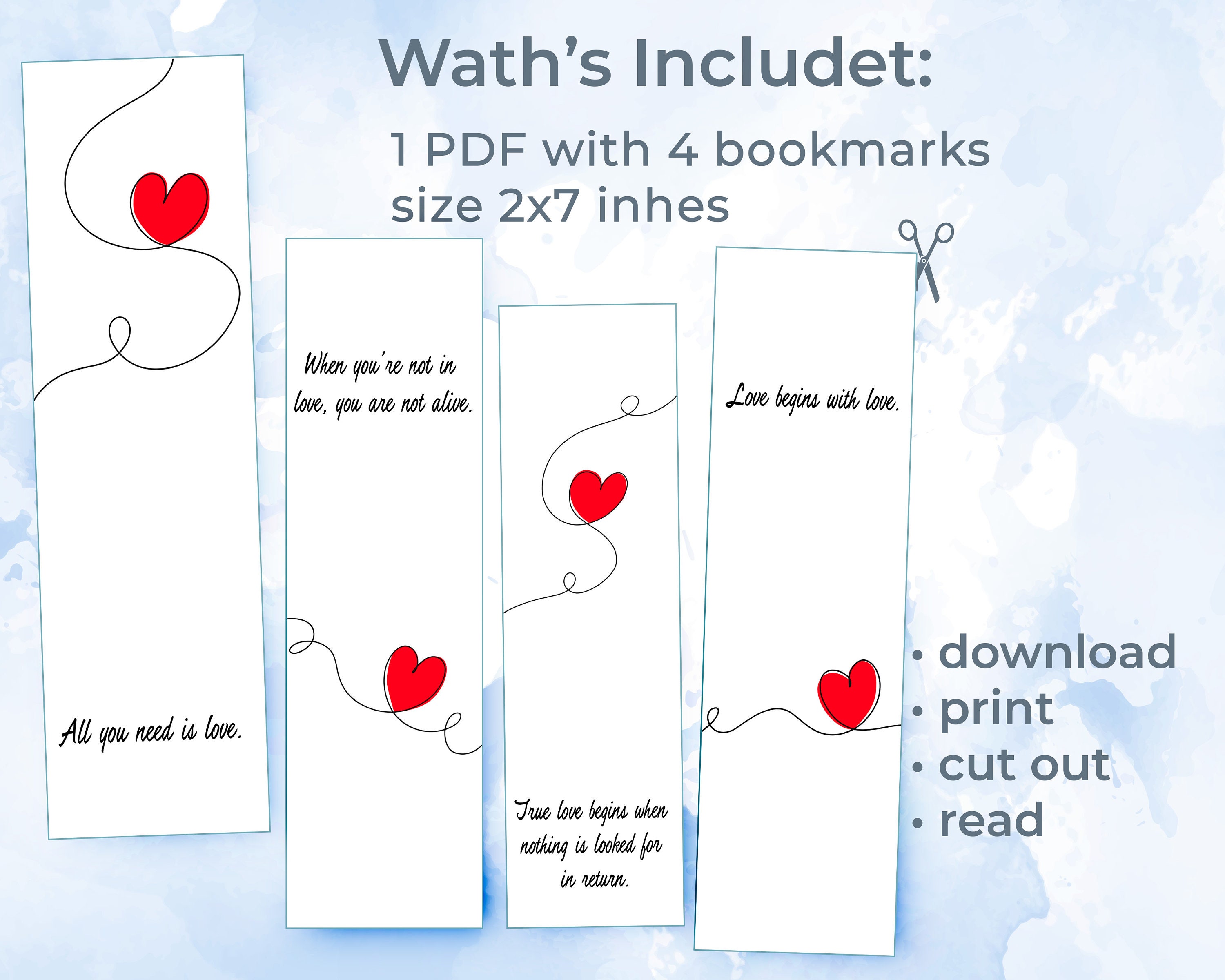 Printable Bookmarks, Bookmarks for Love Books, Valentine's Day ...