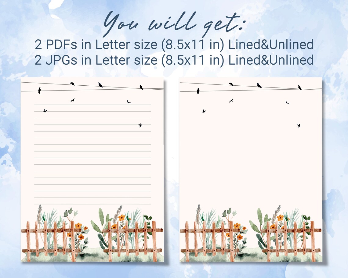 Printable Stationary Paper, Garden Fence Watercolor Printable Writing ...