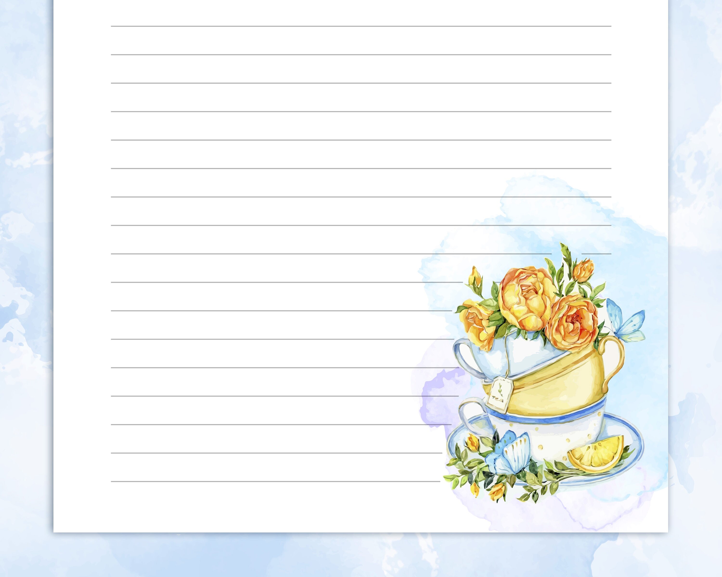 Floral Printable Stationery Lined Paper, Printable Writing Paper ...