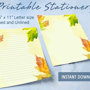 Leaves Printable Stationery, Printable Writing Paper With Watercolor ...