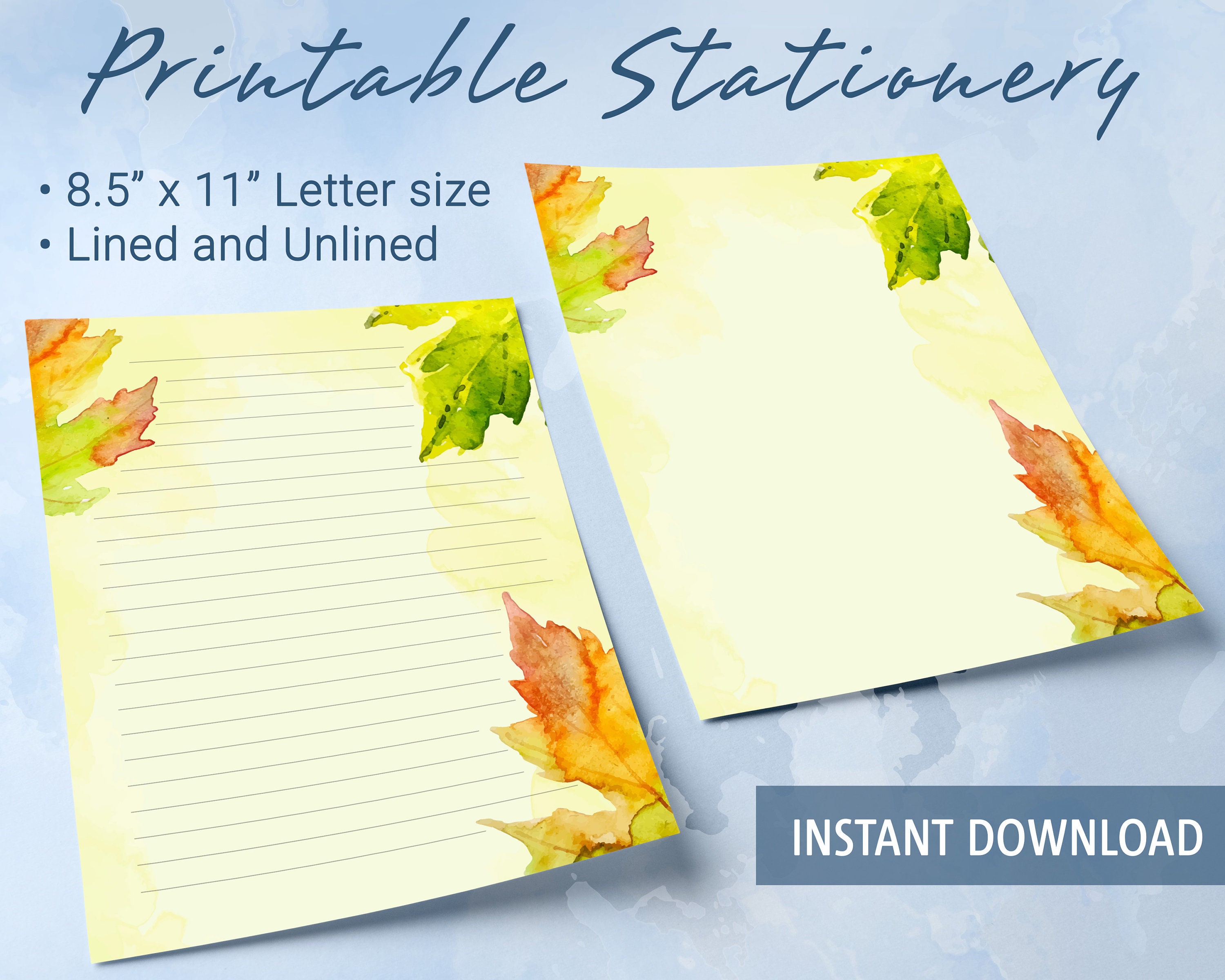 Leaves Printable Stationery, Printable Writing Paper With Watercolor ...