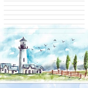 Printable Stationery Lined Paper With Watercolor Nature Landscape With ...