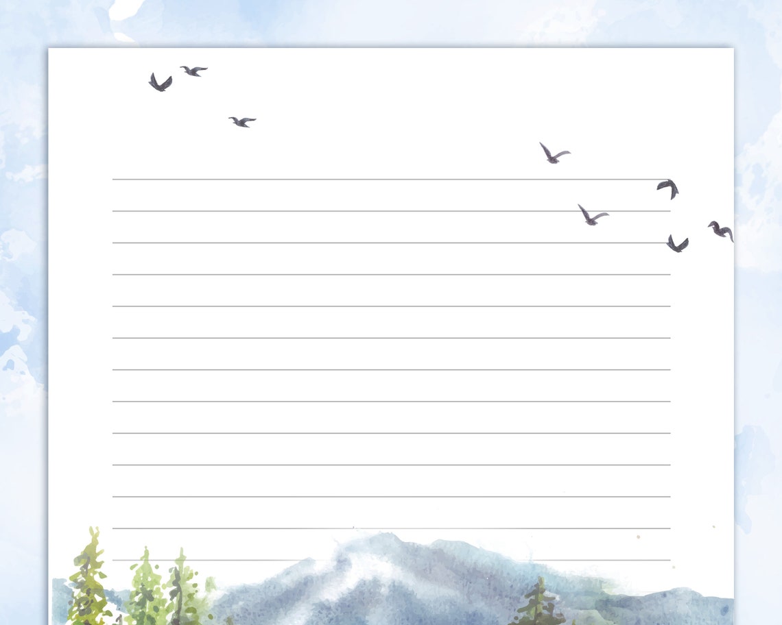 Printable Stationery Lined Paper With Reflection of Pine Forest and ...