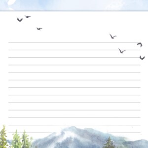 Printable Stationery Lined Paper With Reflection of Pine Forest and ...