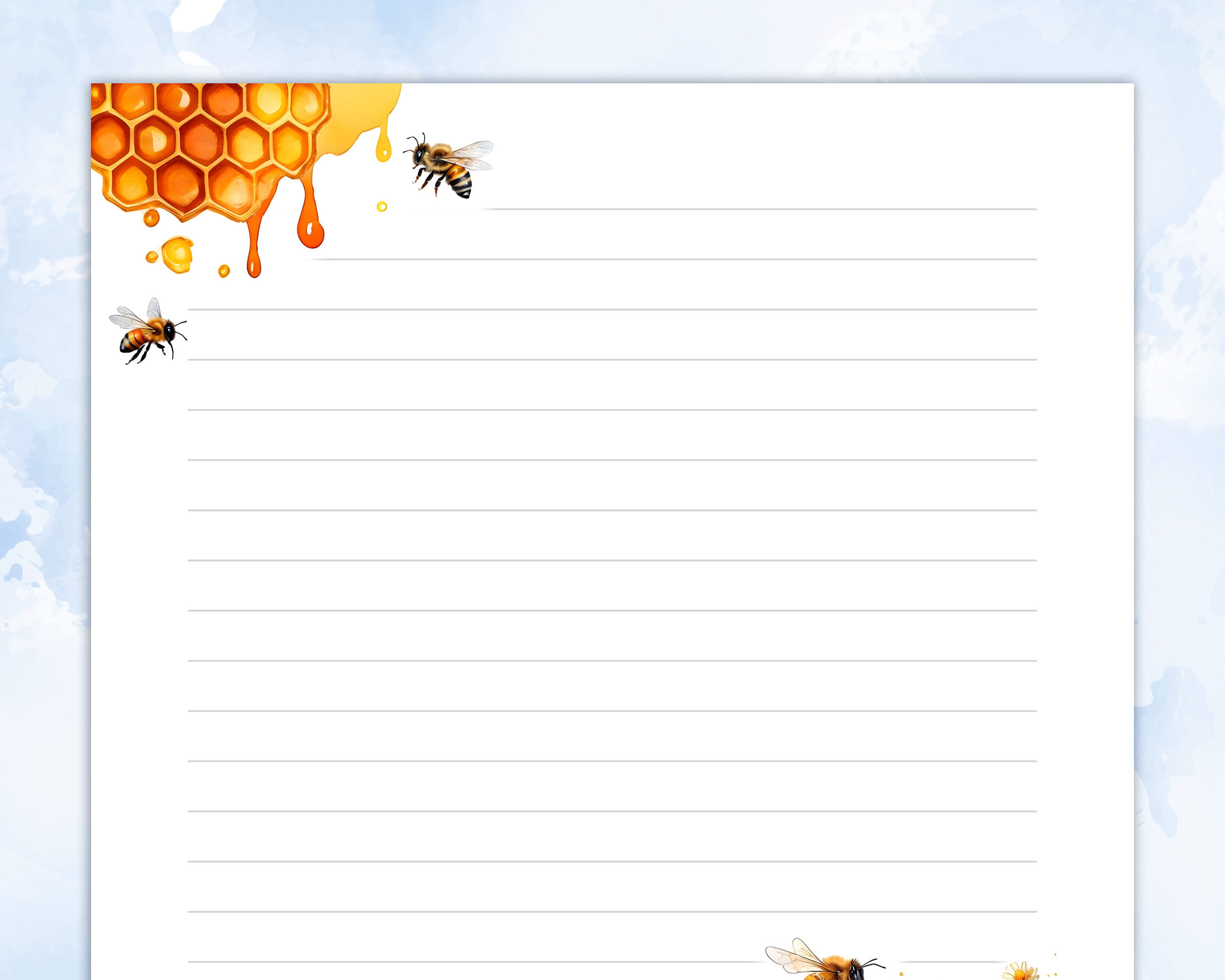 Printable Stationery Lined Paper, Letter Writing Paper With Bees and ...