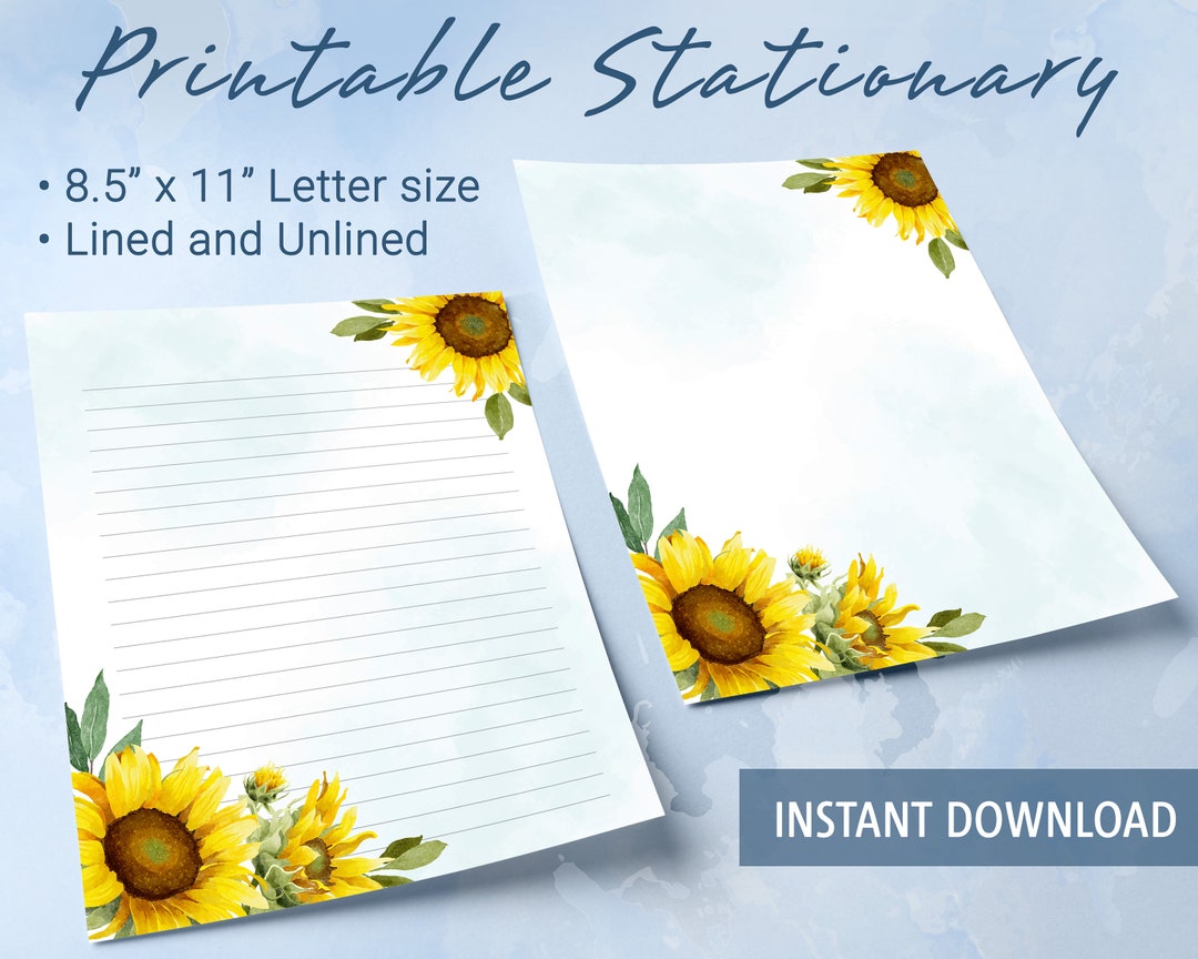 Printable Sunflower Stationery Lined Paper, Printable Writing Paper ...