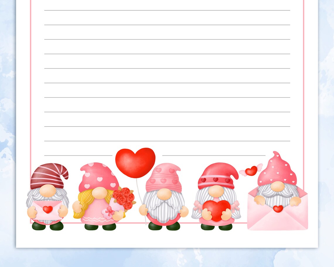 Valentine Gnome Printable Stationery: Lined Writing Paper (PDF & JPEG ...