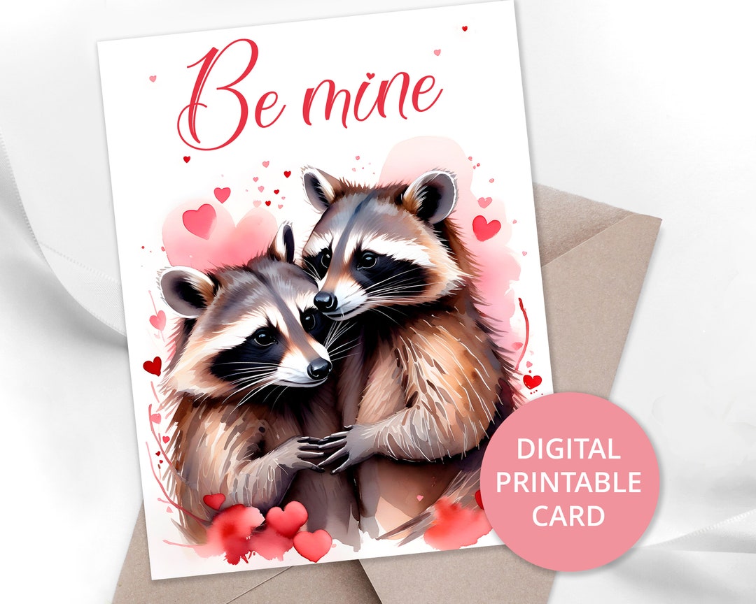 Printable Valentines Day Card Greeting Card With Raccoons in - Etsy