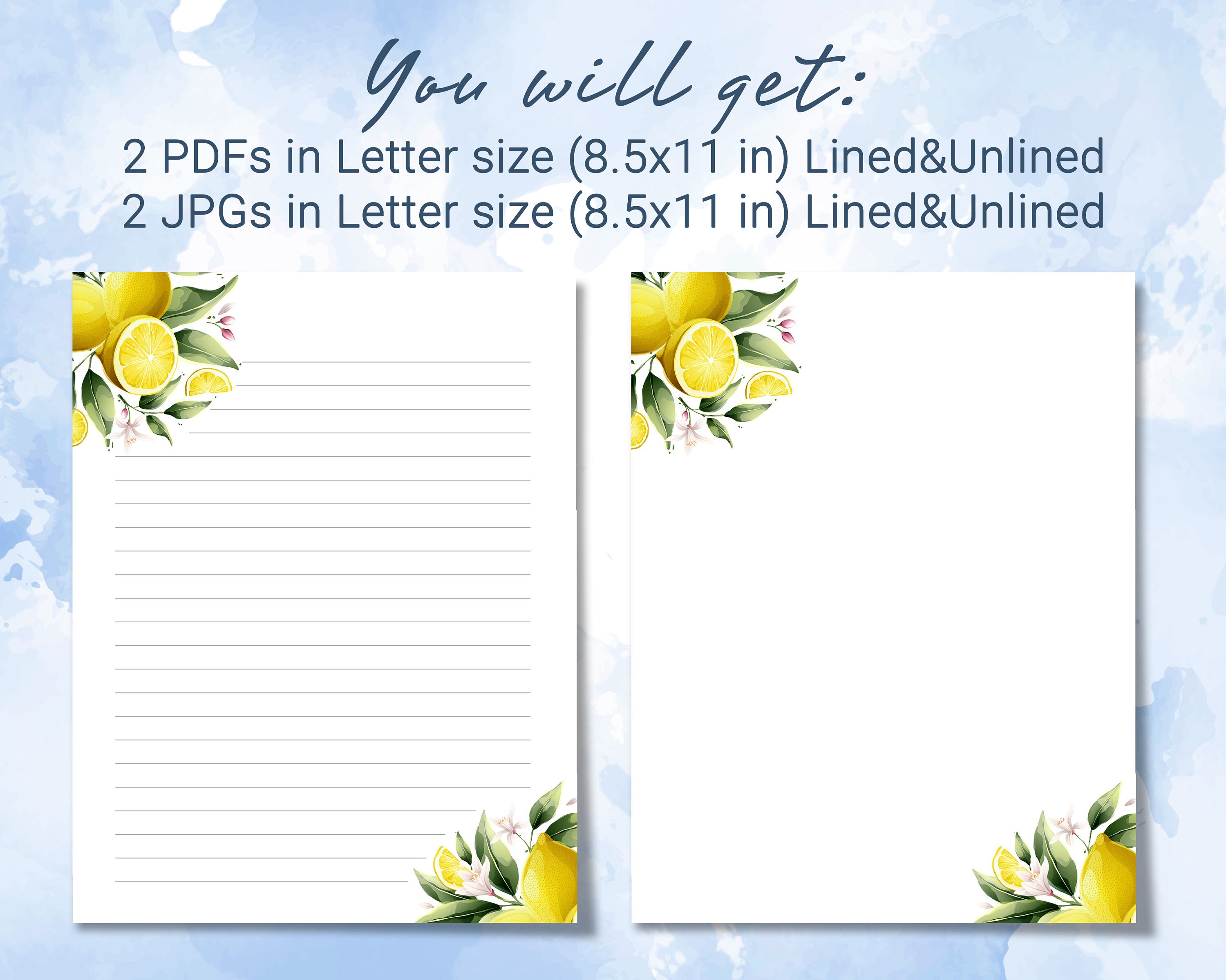 Lemon Stationery Printable, Printable Writing Paper With Lemons, Leaves ...
