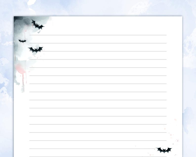 Pink Halloween Printable Stationery Lined Paper, Letter Writing Paper ...