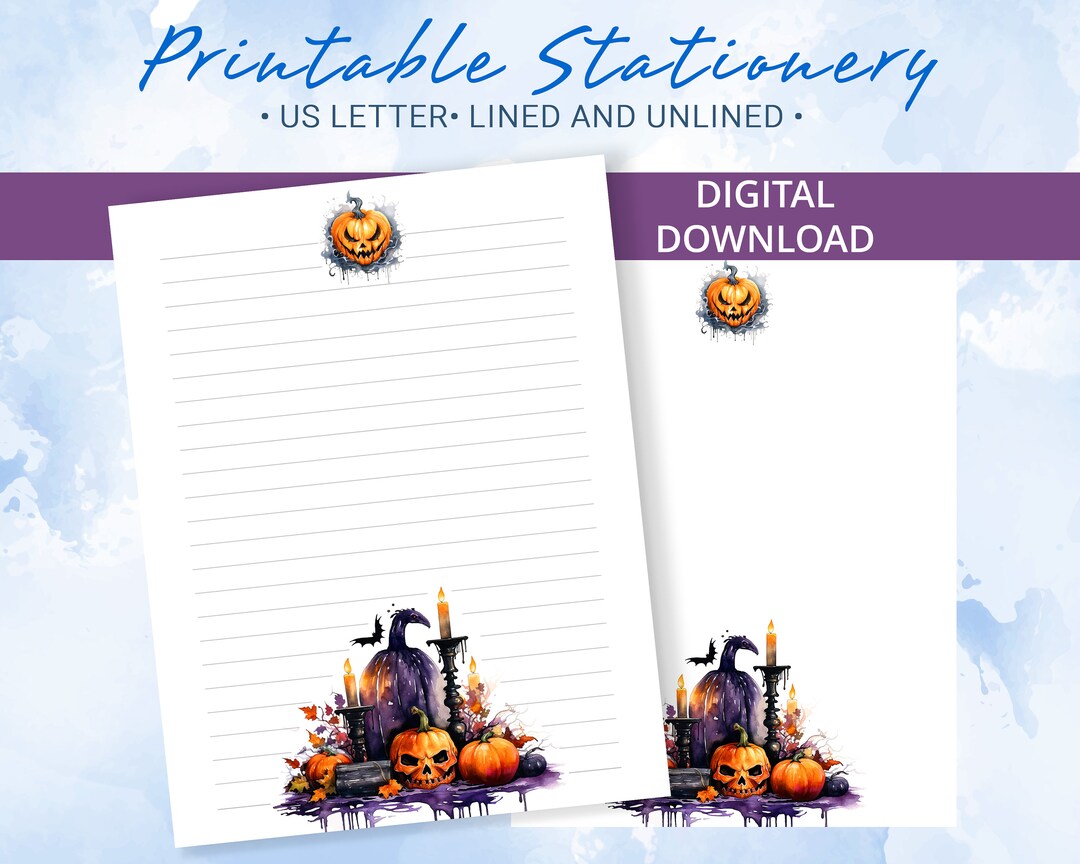 Halloween Printable Stationery, Printable Writing Paper With Watercolor ...