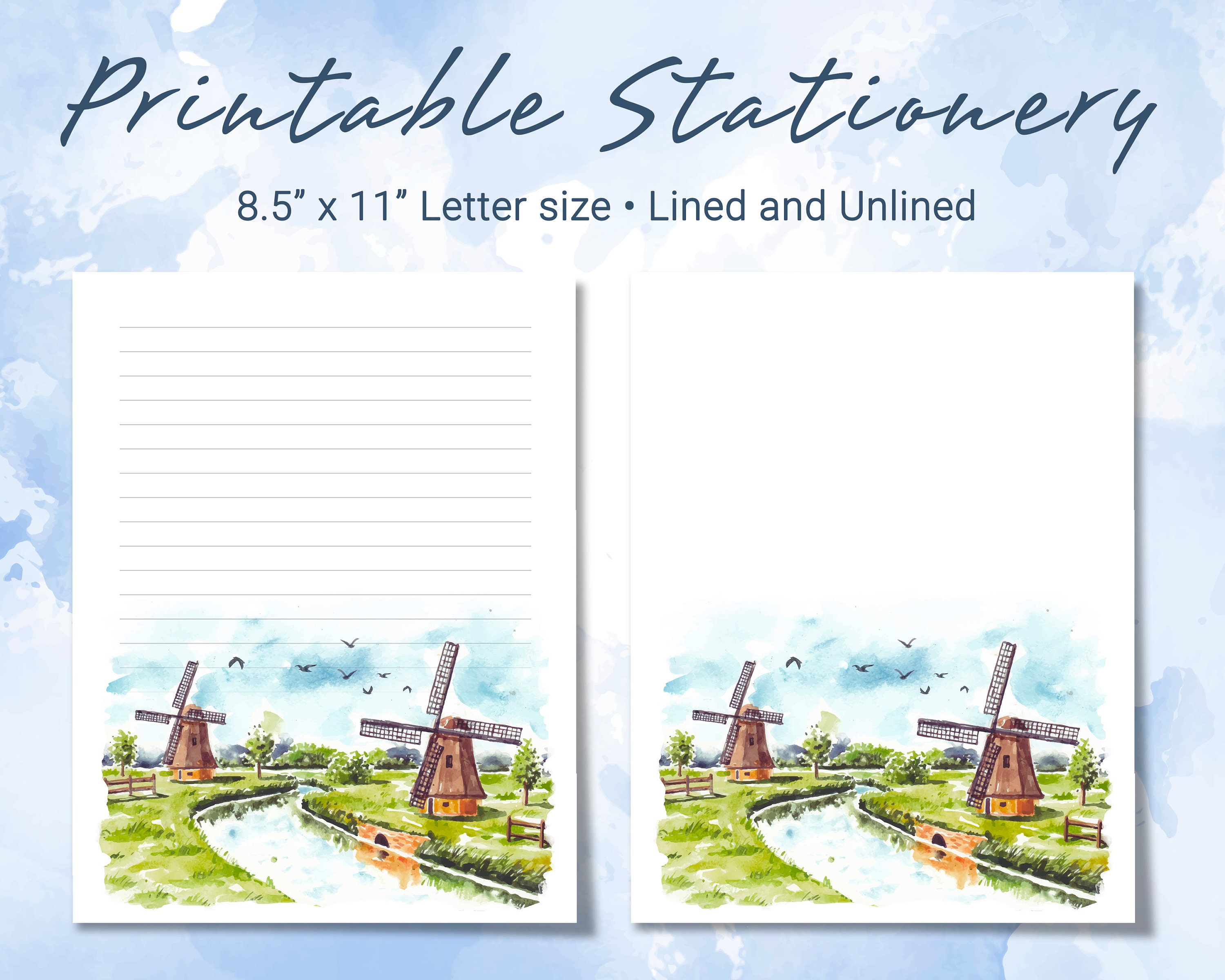 Printable Stationery of Nature Landscape, Printable Writing Paper With ...