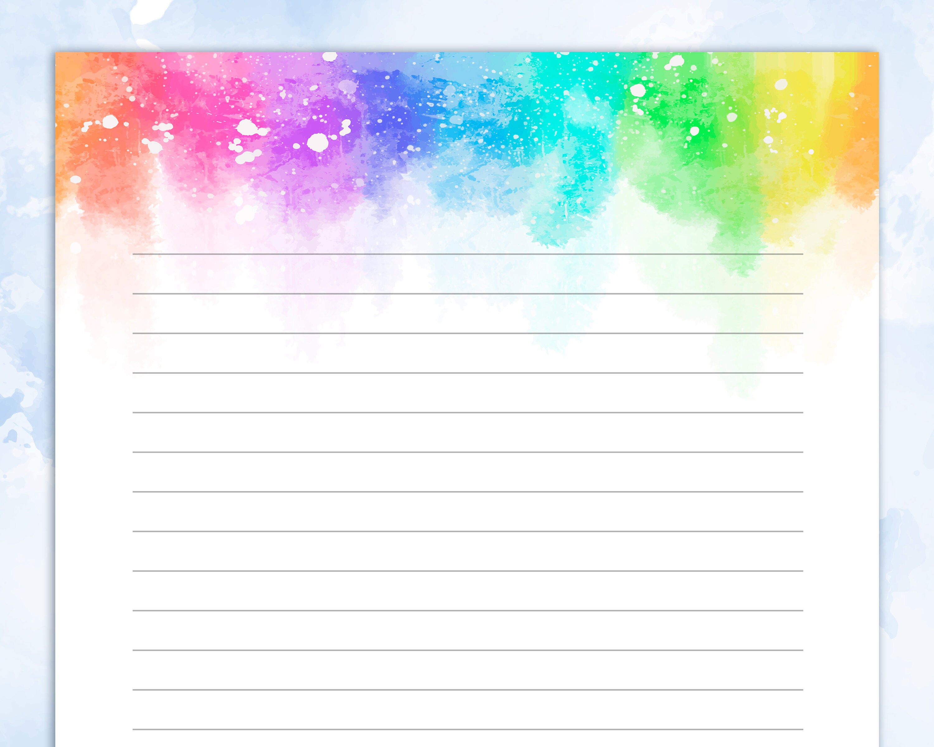 Printable Stationery Lined Paper With Watercolor Rainbow - Etsy