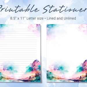 Printable Stationery Lined Paper With Magical Beautiful Watercolor ...