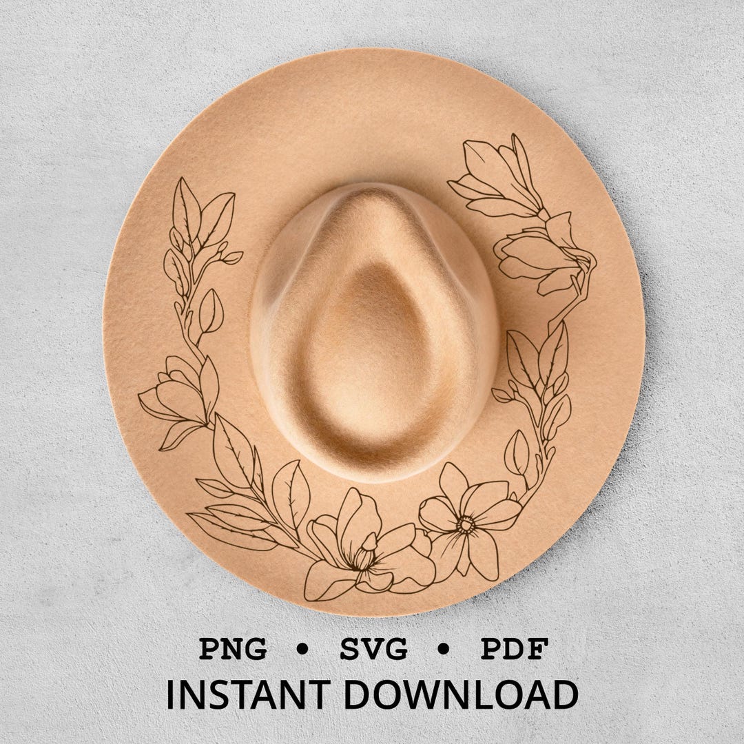 Magnolia Hat Burning Design, Floral Pyrography Template, PNG SVG ...