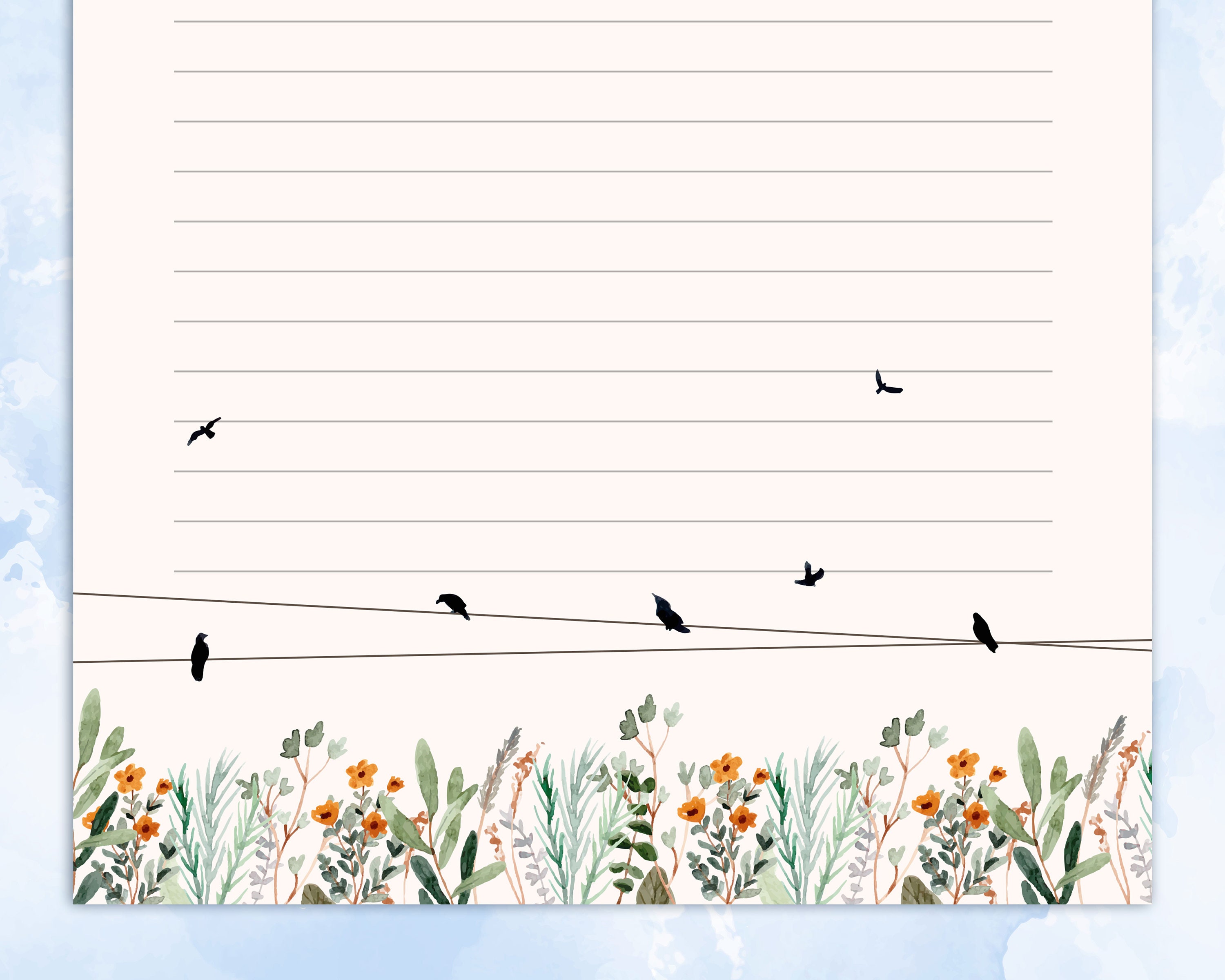 Printable Stationary Paper, Garden Fence Watercolor Printable Writing ...