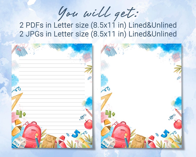 Back to School Printable Stationery, Printable Writing Paper With ...
